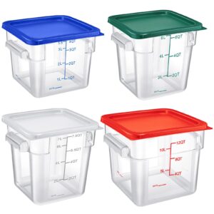 huwena 4 pcs food storage container with lids set square clear commercial containers with scale and handle for home kitchen restaurant proof dough marinating meat (4 qt, 6 qt, 7.5 qt, 12 qt)