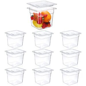 sieral clear 1/6 size food pan restaurant containers with lids square cambro food storage polycarbonate salad bar containers commercial hotel pans for kitchen food prep (10 pcs, 6 inch, 2 quart)