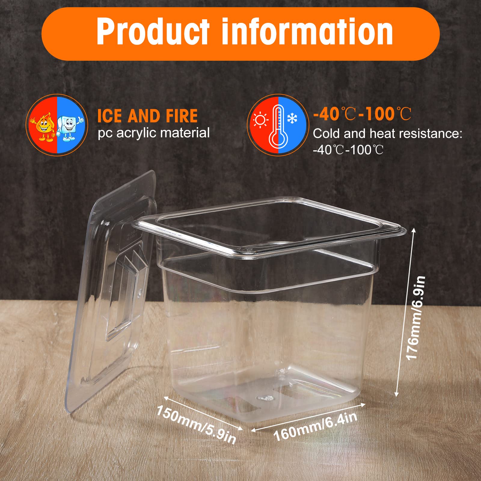 Sieral Clear 1/6 Size Food Pan Restaurant Containers with Lids Square Cambro Food Storage Polycarbonate Salad Bar Containers Commercial Hotel Pans for Kitchen Food Prep (10 Pcs, 6 Inch, 2 Quart)