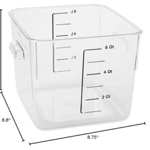 Rubbermaid Commercial Products Plastic Space Saving Square Food Storage Container For Kitchen/Sous Vide/Food Prep,Lids not included (Sold separately), 6 Quart, Clear (Fg630600Clr)