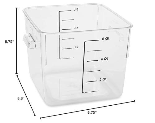 Rubbermaid Commercial Products Plastic Space Saving Square Food Storage Container For Kitchen/Sous Vide/Food Prep,Lids not included (Sold separately), 6 Quart, Clear (Fg630600Clr)