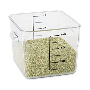 Rubbermaid Commercial Products Plastic Space Saving Square Food Storage Container For Kitchen/Sous Vide/Food Prep,Lids not included (Sold separately), 6 Quart, Clear (Fg630600Clr)