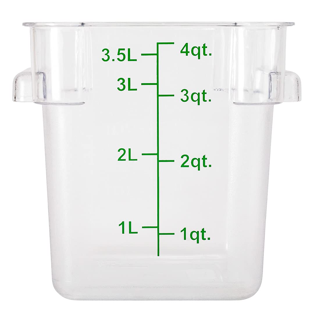 Restaurantware Met Lux 4 Quart Brine Bucket, 1 Square Marinating Container - With Volume Markers, Built-In Handles, Clear & Green Plastic Dough Rising Bucket, Freezer-Safe, Lids Sold Separately