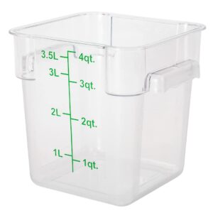 Restaurantware Met Lux 4 Quart Brine Bucket, 1 Square Marinating Container - With Volume Markers, Built-In Handles, Clear & Green Plastic Dough Rising Bucket, Freezer-Safe, Lids Sold Separately