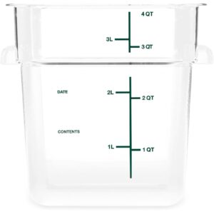 carlisle foodservice products squares square food storage container with stackable design for catering, buffets, restaurants, polycarbonate (pc), 4 quarts, clear, (pack of 6)