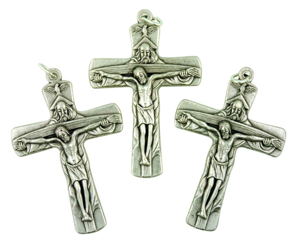 PDTXCLS XGATML Religious Art Lot of 3 The Father Son and Holy Ghost Trinity Cross 2 Inch Crucifix Pendant