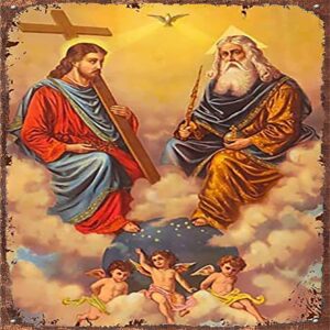 metal poster plaque holy trinity icon catholic retro wall art decor iron painting for home kitchen cafe pub sign plaque bartavernpubclub man cave wall decor 12x12 inch