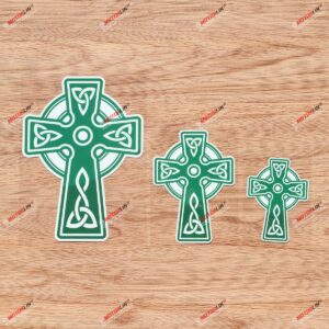 celtic cross trinity knot symbol green vinyl decal sticker - 3 pack glossy, 3 inches, 4 inches, 6 inches for car laptop window 06200