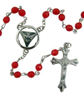 confirmation gifts for teenage girls and boys, red acrylic bead rosary with holy trinity centerpiece, 20 1/2 inch