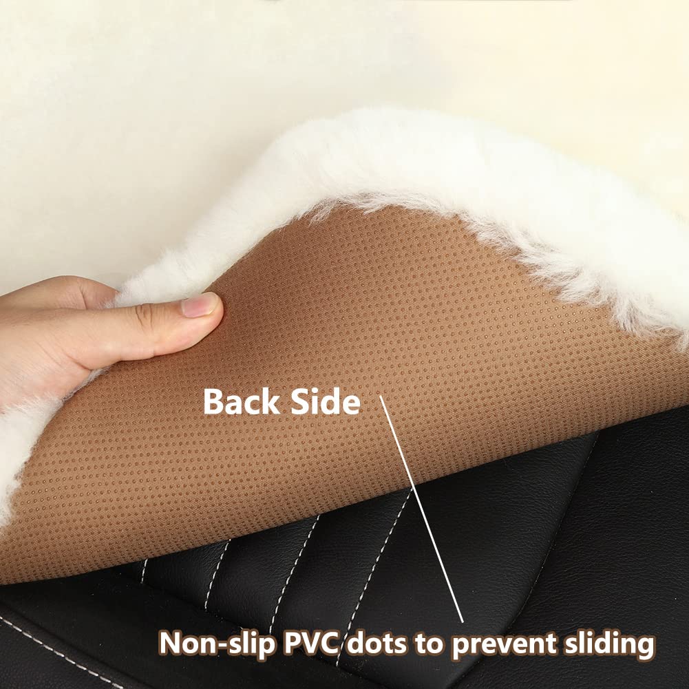 LLB Genuine Sheepskin Car Seat Cushion Seat Covers for Cars Trucks SUV Comfort Seat Protector Pad for Car Driver Seat Car Accessories (Pearl, 2 Front Seat Cushions & Bench Seat Cushion-3 Pcs)