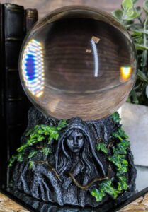 ebros celtic sacred moon triple goddess mother maiden crone scrying glass gazing ball figurine 8" h wicca wiccan holy trinity decor halloween macabre sculpture decorative