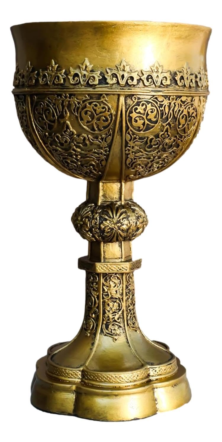 Ebros Decorative Merlin's Holy Grail The Golden Cup Of Life Decorative Chalice Ceremonial Cup Arthurian Legends Medieval Accent Decor