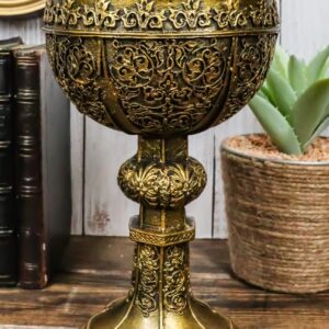 Ebros Decorative Merlin's Holy Grail The Golden Cup Of Life Decorative Chalice Ceremonial Cup Arthurian Legends Medieval Accent Decor