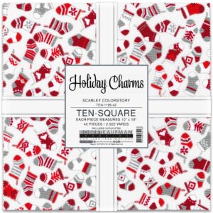 holiday charms scarlet ten square 42 10-inch squares layer cake robert kaufman fabrics ten-1195-42