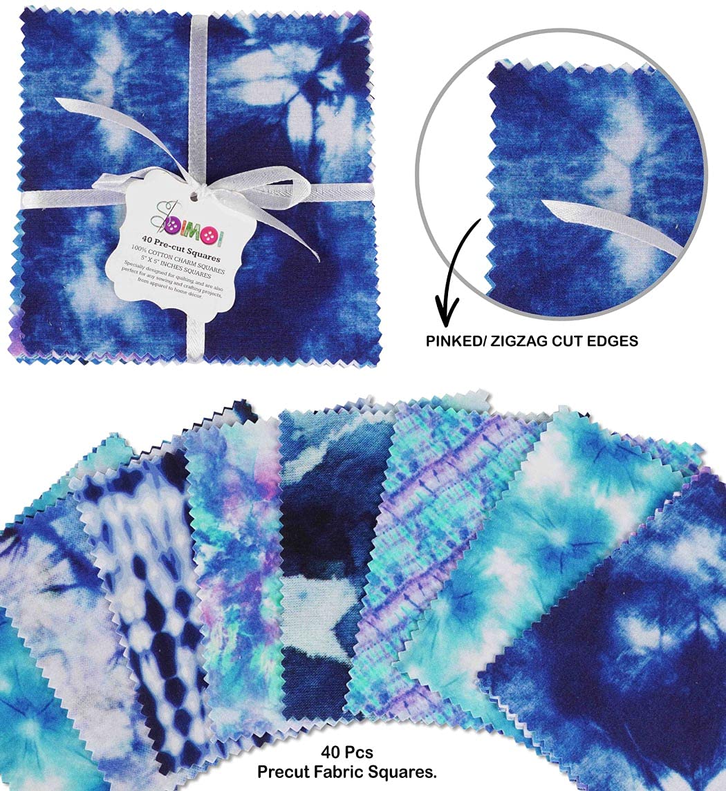 Soimoi Precut 10-inch Tie Dye Prints Cotton Fabric Bundle Quilting Squares Charm Pack DIY Patchwork Sewing Craft- Blue-YF