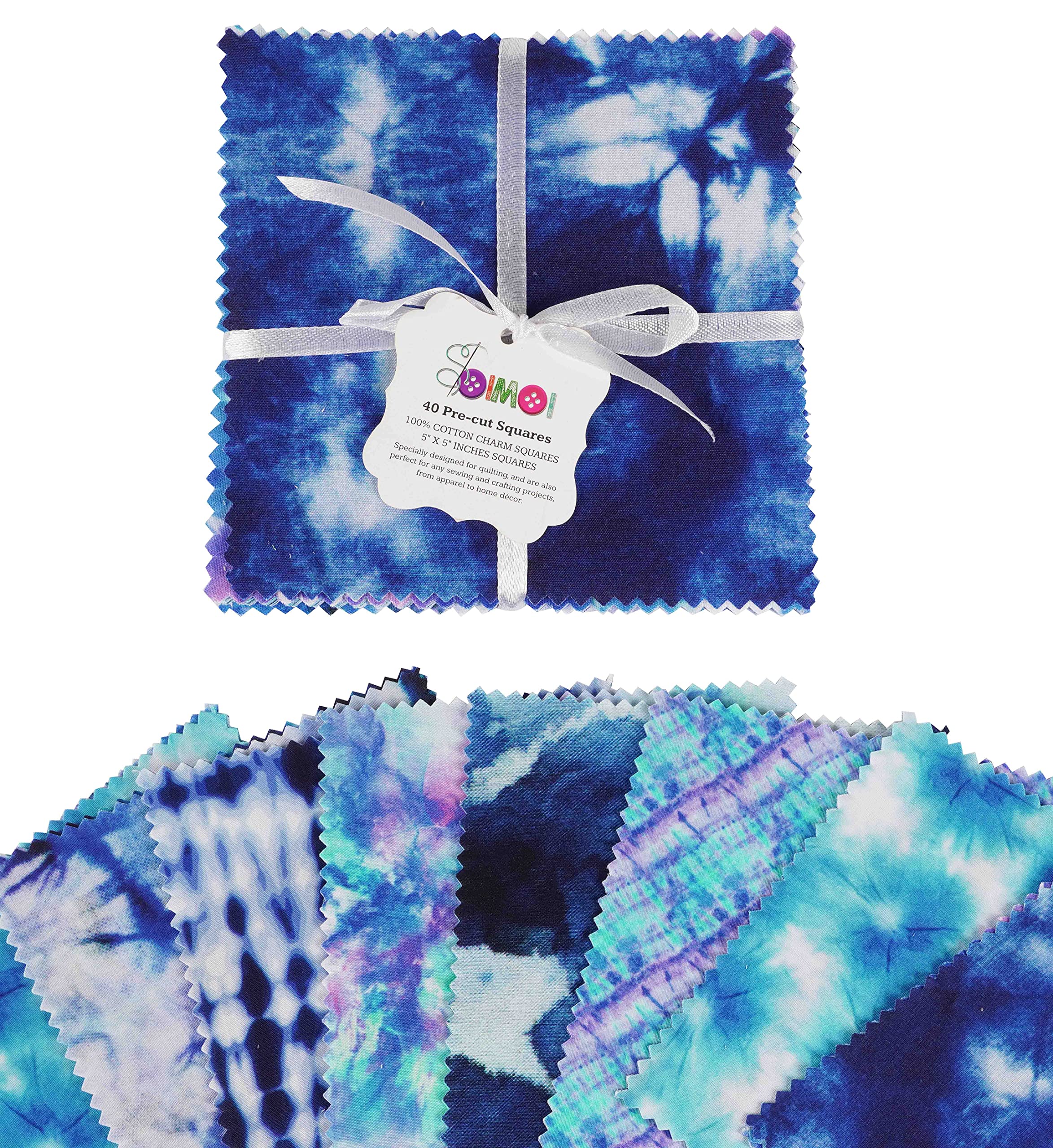 Soimoi Precut 10-inch Tie Dye Prints Cotton Fabric Bundle Quilting Squares Charm Pack DIY Patchwork Sewing Craft- Blue-YF