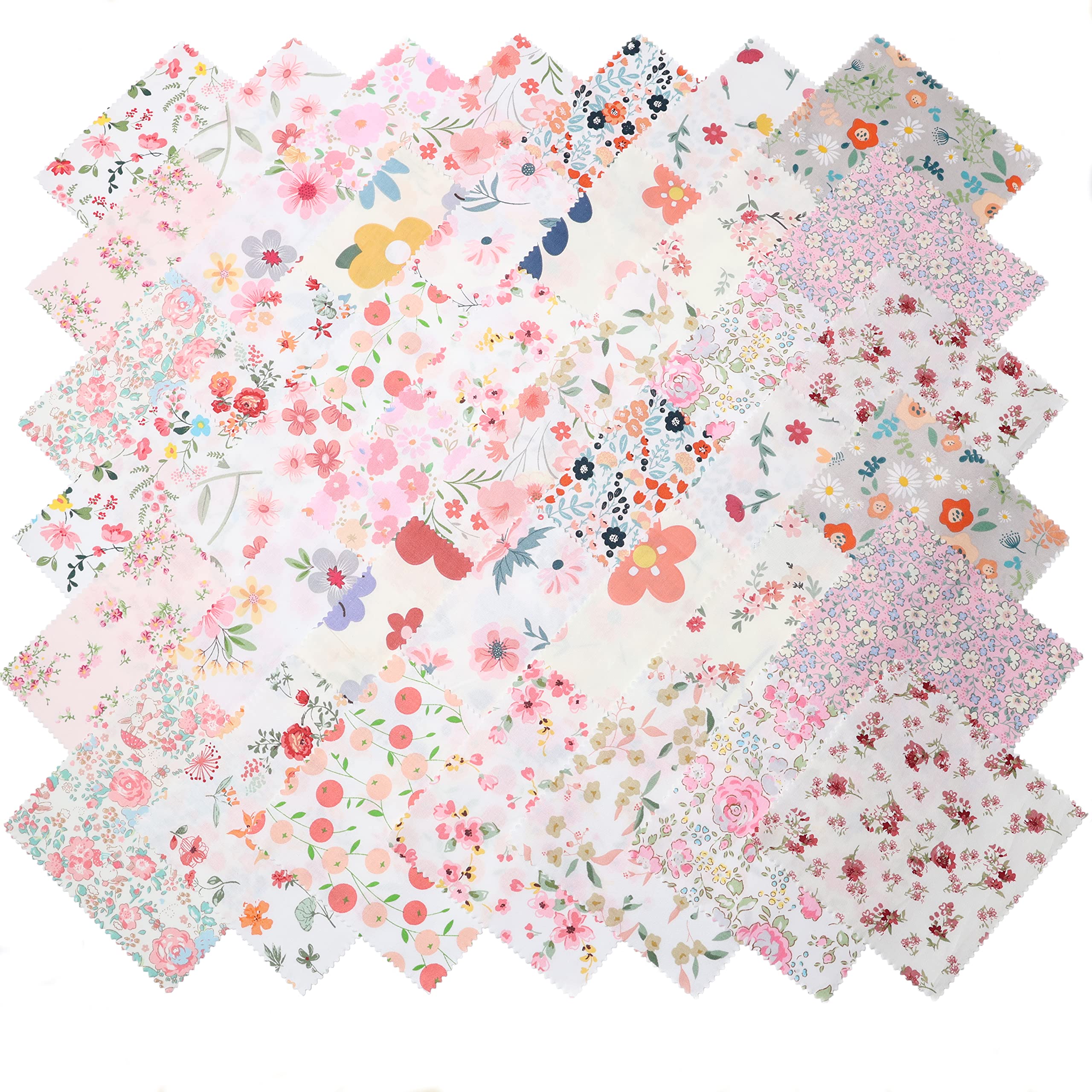 Nodsaw Floral Print Cotton Charm Pack, 5 inch Precuts Quilting Fabric Bundle, 5" Quilt Charm Squares