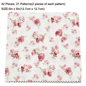 Nodsaw Floral Print Cotton Charm Pack, 5 inch Precuts Quilting Fabric Bundle, 5" Quilt Charm Squares