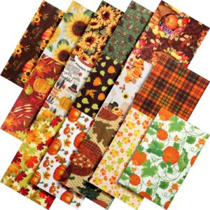 30pcs thanksgiving fabric assorted fabric fall fabric bundles pumpkin turkey maple fabric plaid quilting fabric 10 x 10 inch thanksgiving fabric square sheet for diy craft quilting sewing