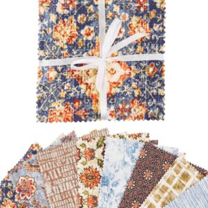 Soimoi Precut 10-inch Floral Floral with Texture Prints Cotton Fabric Bundle Quilting Squares Charm Pack DIY Patchwork Sewing Craft- Multicolor