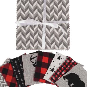 Soimoi Precut 10-inch Christmas Prints Cotton Fabric Bundle Quilting Squares Charm Pack DIY Patchwork Sewing Craft- Light Gray-F5