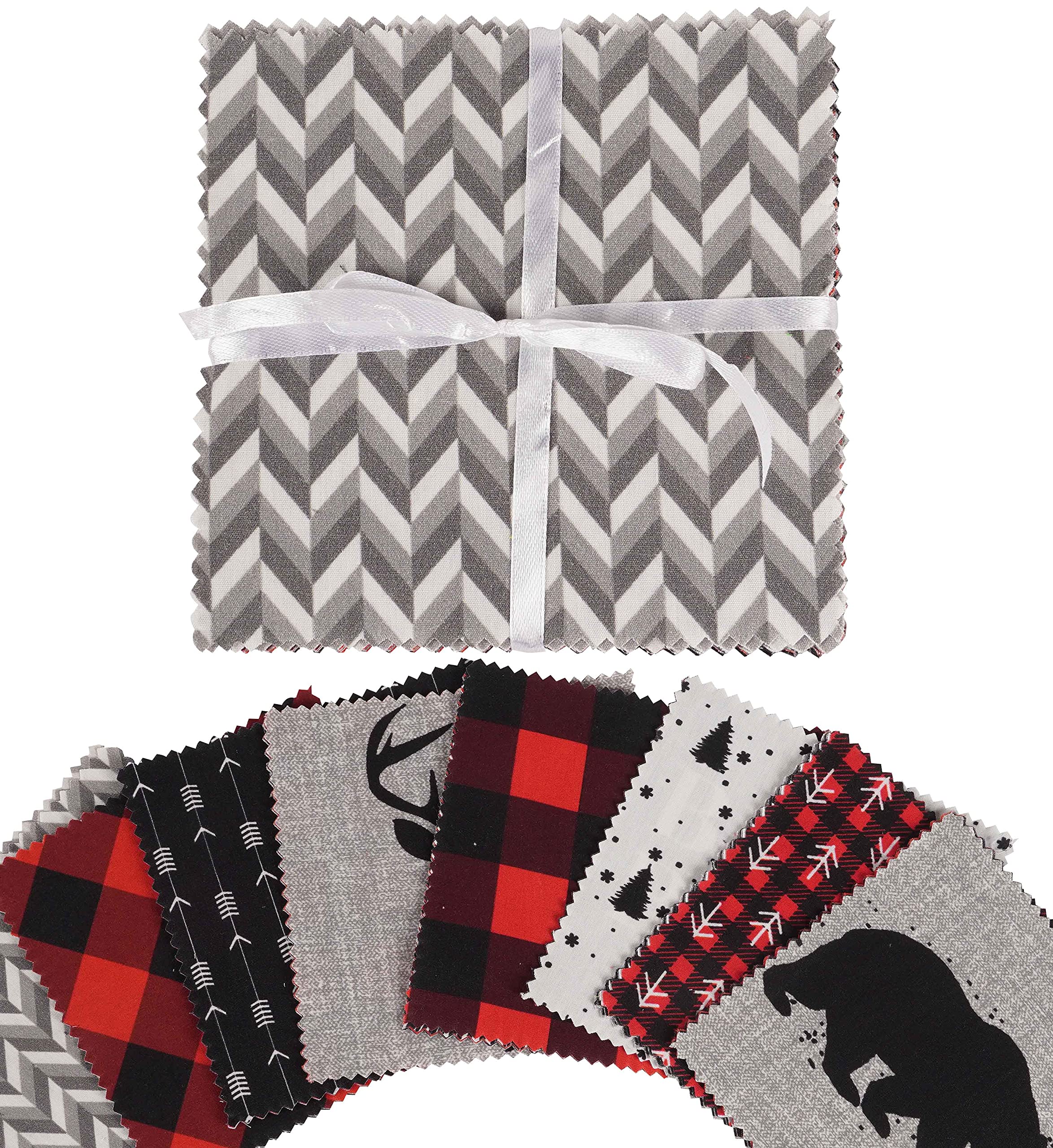 Soimoi Precut 10-inch Christmas Prints Cotton Fabric Bundle Quilting Squares Charm Pack DIY Patchwork Sewing Craft- Light Gray-F5