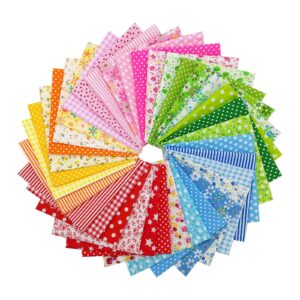 chris.w 35pcs quilting fabric squares sheets, 10"x10" cotton craft fabric bundle patchwork pre-cut quilt squares for diy sewing scrapbooking quilting dot pattern(bright color set)