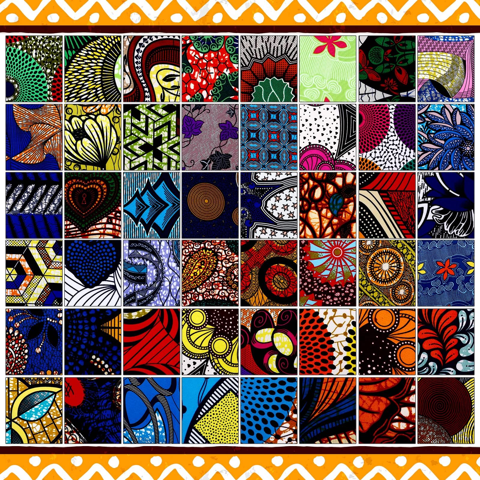 Mixweer 70 Pcs 10 x 10 Inch African Fabric Cotton Printed Wax Cloth African Ankara Fabric for Party Dress Crafts Supplies, 48 Styles Multicolored