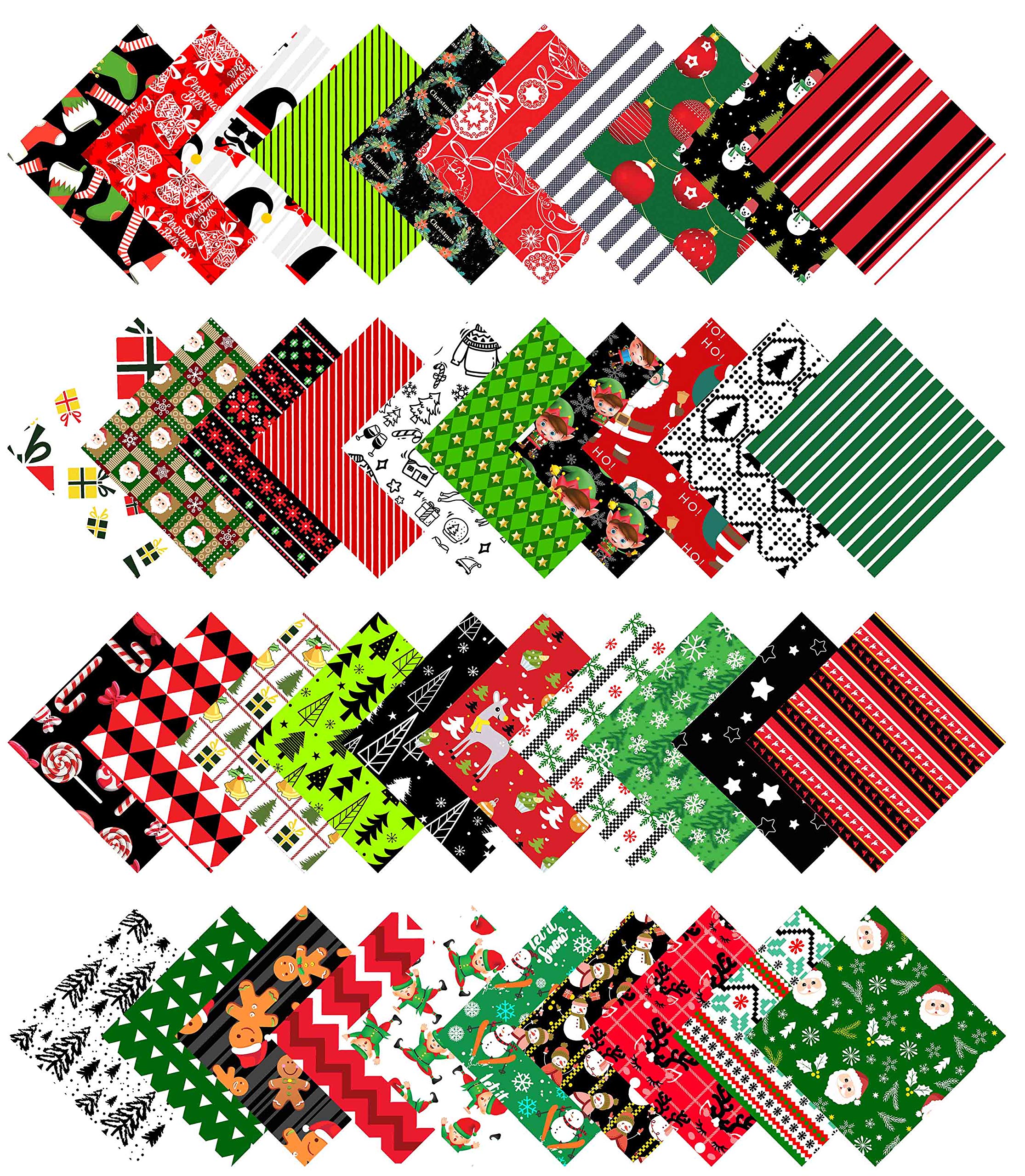 Soimoi Christmas Theme Print Precut 10-inch Cotton Fabric Quilting Squares Charm Pack DIY Patchwork Sewing Craft