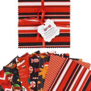 Soimoi Christmas Theme Print Precut 10-inch Cotton Fabric Quilting Squares Charm Pack DIY Patchwork Sewing Craft