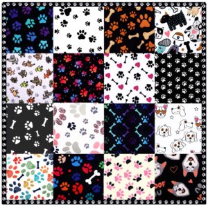 16 pieces dog bone paws fabric paw print fabric retro fabrics sewing fabric animal themed pattern decorative fabric animal themed pattern bone printed fabric for diy crafts supplies, 10 x 10 inch