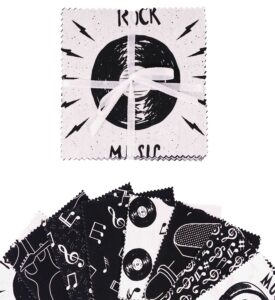 soimoi precut 10-inch rock music prints cotton fabric bundle quilting squares charm pack diy patchwork sewing craft- white & black