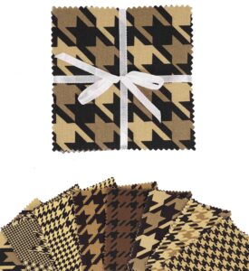 soimoi precut 10-inch houndstooth prints cotton fabric bundle quilting squares charm pack diy patchwork sewing craft- grey, brown, black