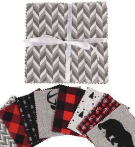 soimoi precut 10-inch lumberjack theme prints cotton fabric bundle quilting squares charm pack diy patchwork sewing craft- red & black