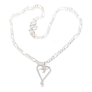 Sterling Silver plated Anklet Ankle Bracelet Heart charm 8 inch, 9 inch, 10 inch, 11 inch, 12 inch, 13 inch 2 mm Figaro chain