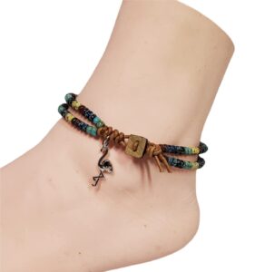 beaded leather wrap anklet women handmade leather ankle cuff bracelet 10 inches flamingo charm