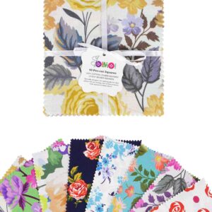 Soimoi Precut 10-inch Florals Prints Cotton Fabric Bundle Quilting Squares Charm Pack DIY Patchwork Sewing Craft- Multicolor