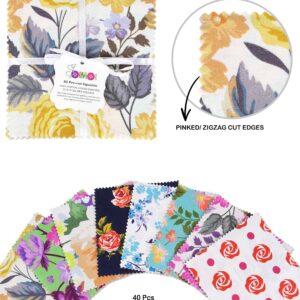 Soimoi Precut 10-inch Florals Prints Cotton Fabric Bundle Quilting Squares Charm Pack DIY Patchwork Sewing Craft- Multicolor