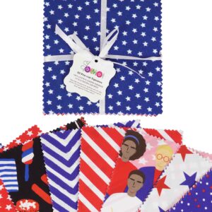 Soimoi Precut 10-inch American Flag Prints Cotton Fabric Bundle Quilting Squares Charm Pack DIY Patchwork Sewing Craft- Red, Blue & White