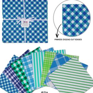 Soimoi Precut 10-inch Check Prints Cotton Fabric Bundle Quilting Squares Charm Pack DIY Patchwork Sewing Craft- Blue & Sea Green