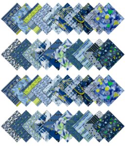 soimoi precut 10-inch geometric prints cotton fabric bundle quilting squares charm pack diy patchwork sewing craft- blue