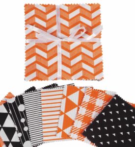 soimoi precut 10-inch geometric patterns prints cotton fabric bundle quilting squares charm pack diy patchwork sewing craft- orange & black