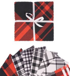 soimoi precut 10-inch tartan prints cotton fabric bundle quilting squares charm pack diy patchwork sewing craft- magenta & black