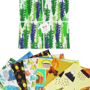 Soimoi Precut 10-inch Camping Prints Cotton Fabric Bundle Quilting Squares Charm Pack DIY Patchwork Sewing Craft- Multicolor