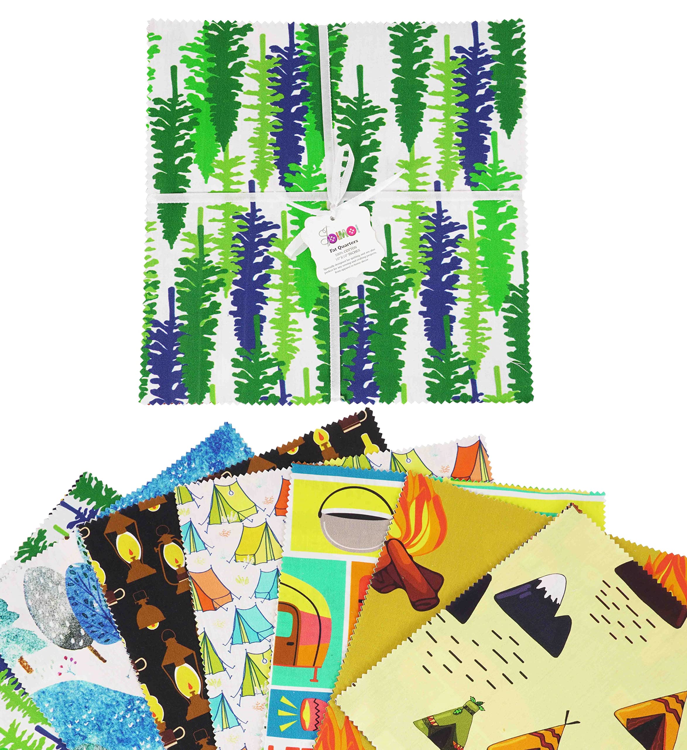 Soimoi Precut 10-inch Camping Prints Cotton Fabric Bundle Quilting Squares Charm Pack DIY Patchwork Sewing Craft- Multicolor