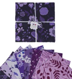 soimoi precut 10-inch florals prints cotton fabric bundle quilting squares charm pack diy patchwork sewing craft- purple