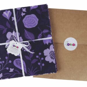 Soimoi Precut 10-inch Florals Prints Cotton Fabric Bundle Quilting Squares Charm Pack DIY Patchwork Sewing Craft- Purple