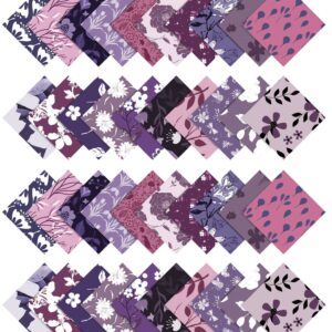 Soimoi Precut 10-inch Florals Prints Cotton Fabric Bundle Quilting Squares Charm Pack DIY Patchwork Sewing Craft- Purple