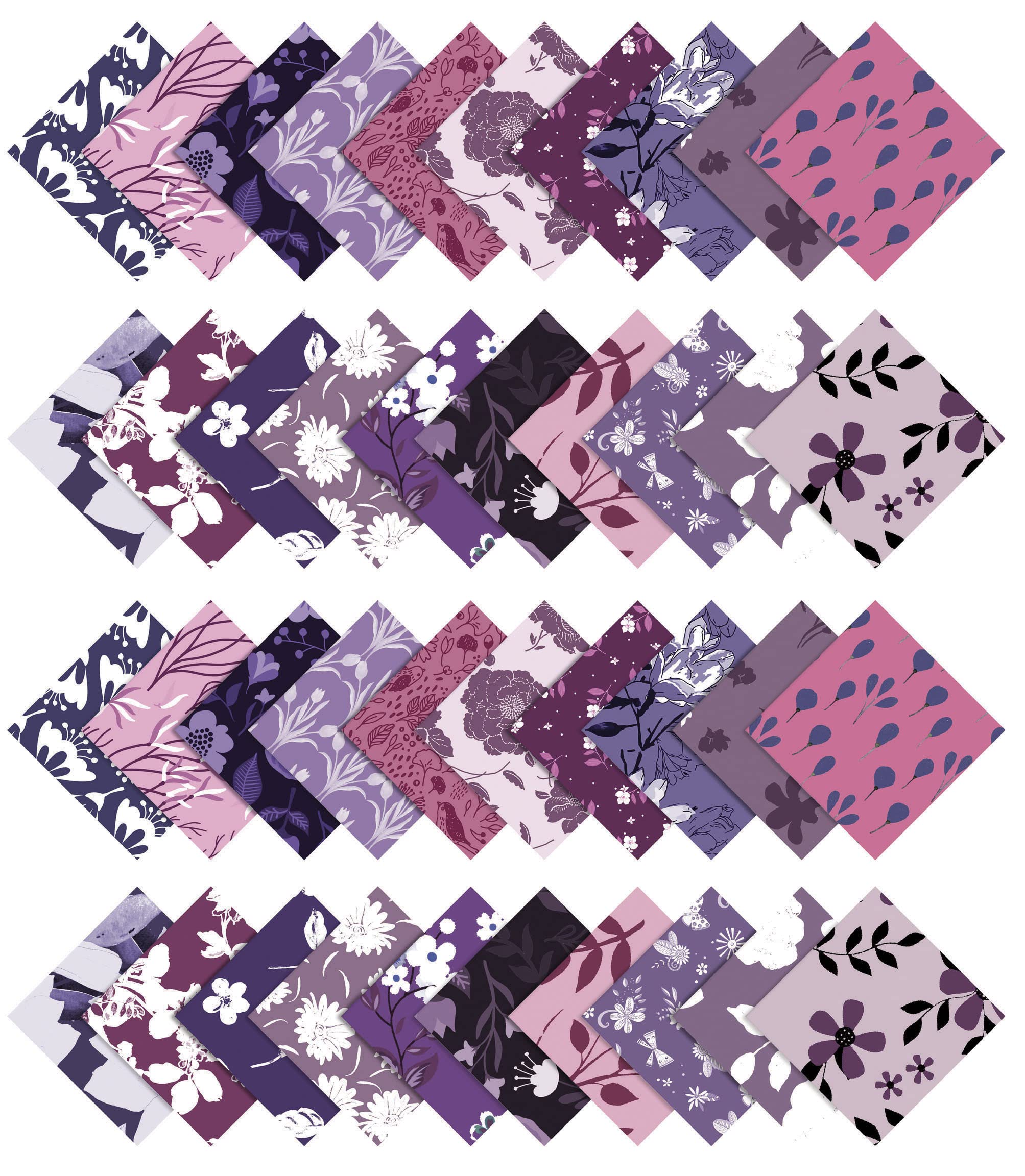 Soimoi Precut 10-inch Florals Prints Cotton Fabric Bundle Quilting Squares Charm Pack DIY Patchwork Sewing Craft- Purple