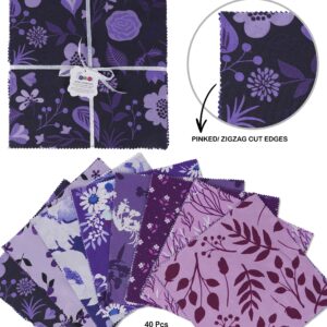 Soimoi Precut 10-inch Florals Prints Cotton Fabric Bundle Quilting Squares Charm Pack DIY Patchwork Sewing Craft- Purple